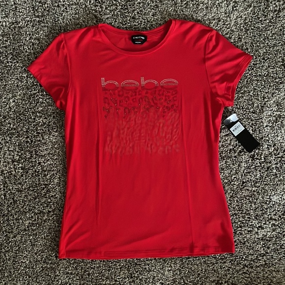bebe | Tops | Size L Bebe Logo Basic Rhinestone Red Soft Cotton T Shirt ...